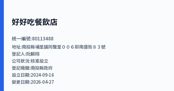 好好吃餐飲店的照片-統編 80113488(南投縣) 公司登記資料與營業項目詳細圖表