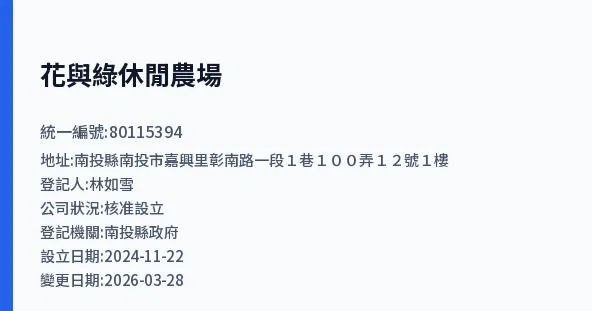 花與綠休閒農場的照片-統編 80115394(南投縣) 公司登記資料與營業項目詳細圖表