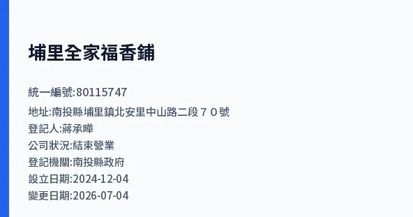埔里全家福香鋪的照片-統編 80115747(南投縣) 公司登記資料與營業項目詳細圖表