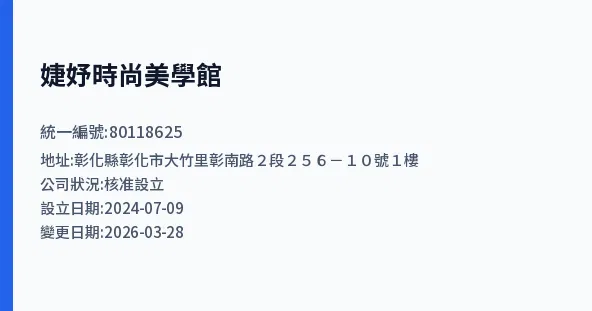 婕妤時尚美學館的照片-統編 80118625(彰化縣) 公司登記資料與營業項目詳細圖表