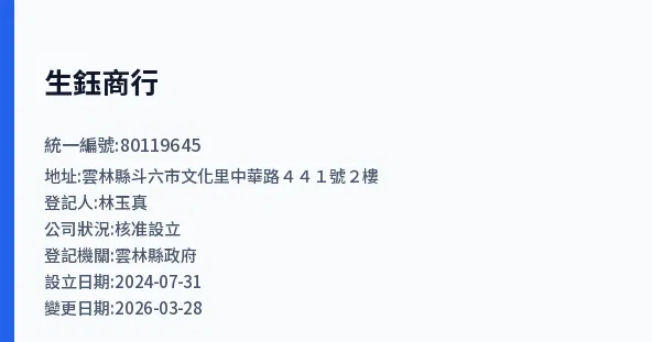 生鈺商行的照片-統編 80119645(雲林縣) 公司登記資料與營業項目詳細圖表