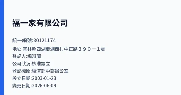 福一家有限公司的照片-統編 80121174(雲林縣) 公司登記資料與營業項目詳細圖表