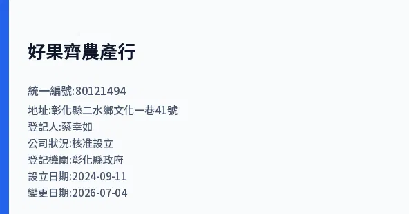好果齊農產行的照片-統編 80121494(彰化縣) 公司登記資料與營業項目詳細圖表