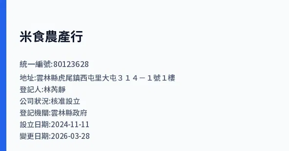 米食農產行的照片-統編 80123628(雲林縣) 公司登記資料與營業項目詳細圖表