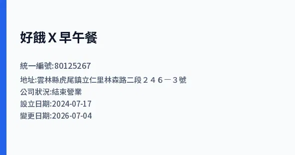 好餓X早午餐的照片-統編 80125267(雲林縣) 公司登記資料與營業項目詳細圖表