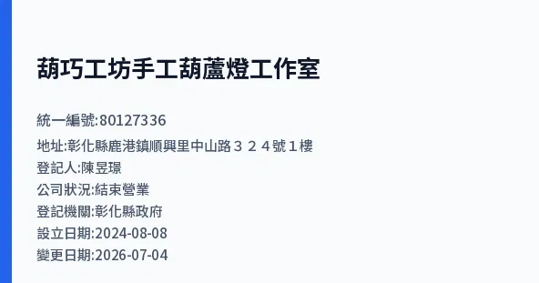 葫巧工坊手工葫蘆燈工作室的照片-統編 80127336(彰化縣) 公司登記資料與營業項目詳細圖表
