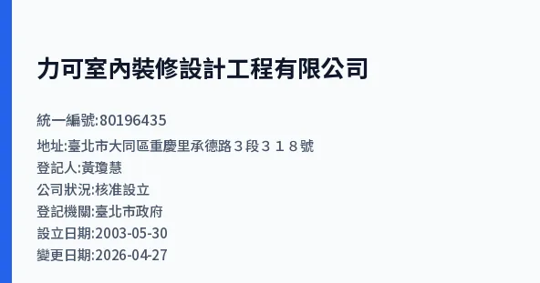 力可室內裝修設計工程有限公司的照片-統編 80196435(臺北市) 公司登記資料與營業項目詳細圖表