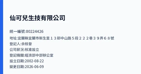 仙可兒生技有限公司的照片-統編 80224426(宜蘭縣) 公司登記資料與營業項目詳細圖表