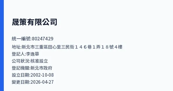 晟策有限公司的照片-統編 80247429(新北市) 公司登記資料與營業項目詳細圖表