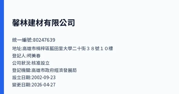 馨林建材有限公司的照片-統編 80247639(高雄市) 公司登記資料與營業項目詳細圖表