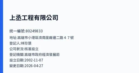 上丞工程有限公司的照片-統編 80249833(高雄市) 公司登記資料與營業項目詳細圖表