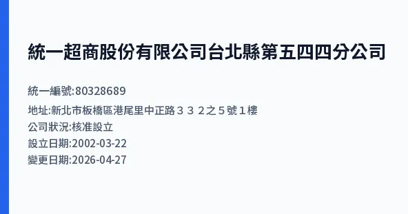 統一超商股份有限公司台北縣第五四四分公司的照片-統編 80328689(新北市) 公司登記資料與營業項目詳細圖表