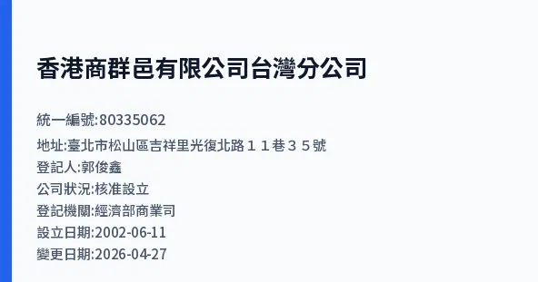 香港商群邑有限公司台灣分公司的照片-統編 80335062(臺北市) 公司登記資料與營業項目詳細圖表