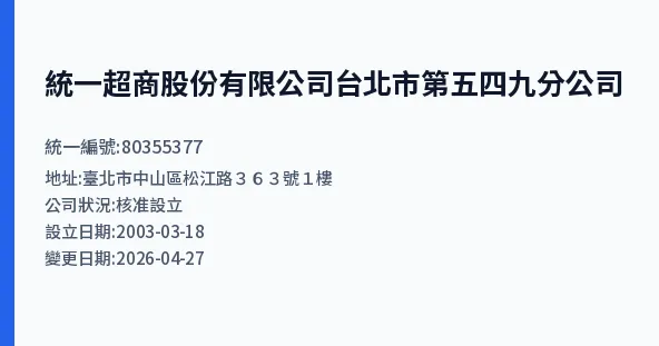 統一超商股份有限公司台北市第五四九分公司的照片-統編 80355377(臺北市) 公司登記資料與營業項目詳細圖表