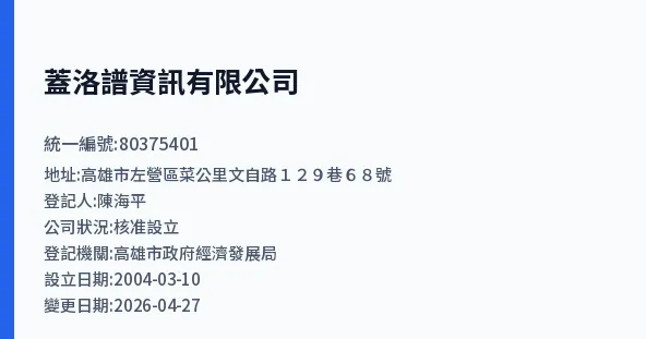 蓋洛譜資訊有限公司的照片-統編 80375401(高雄市) 公司登記資料與營業項目詳細圖表