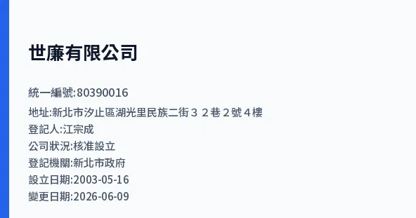 世廉有限公司的照片-統編 80390016(新北市) 公司登記資料與營業項目詳細圖表