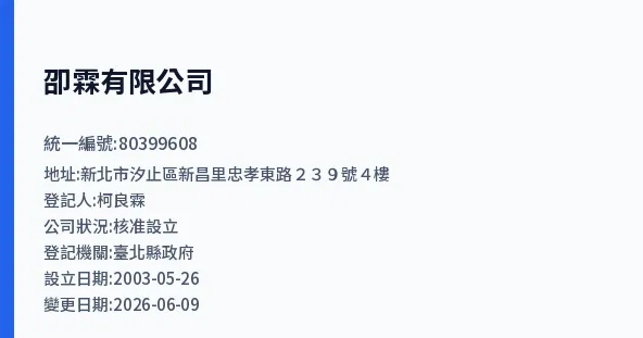卲霖有限公司的照片-統編 80399608(新北市) 公司登記資料與營業項目詳細圖表