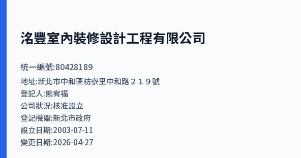 洺豐室內裝修設計工程有限公司的照片-統編 80428189(新北市) 公司登記資料與營業項目詳細圖表