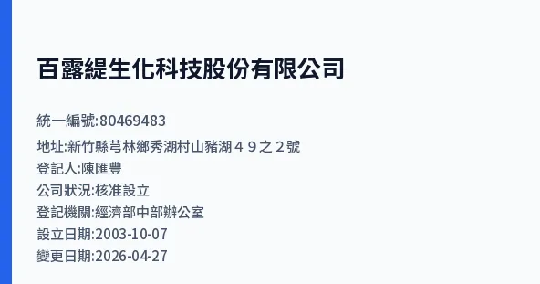 百露緹生化科技股份有限公司的照片-統編 80469483(新竹縣) 公司登記資料與營業項目詳細圖表