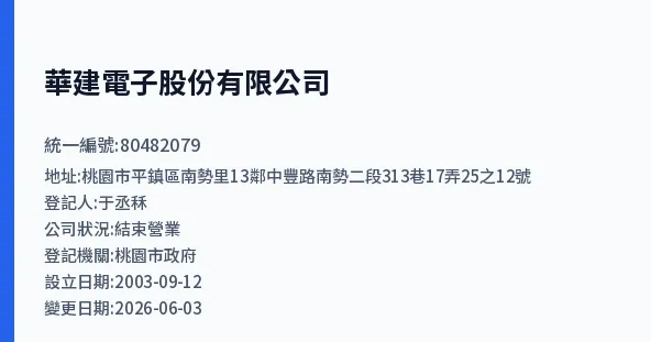 華建電子股份有限公司的照片-統編 80482079(桃園市) 公司登記資料與營業項目詳細圖表
