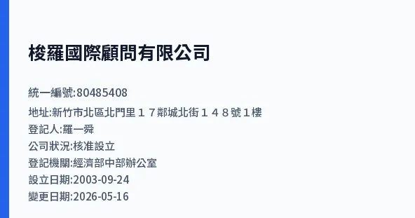 梭羅國際顧問有限公司的照片-統編 80485408(新竹市) 公司登記資料與營業項目詳細圖表