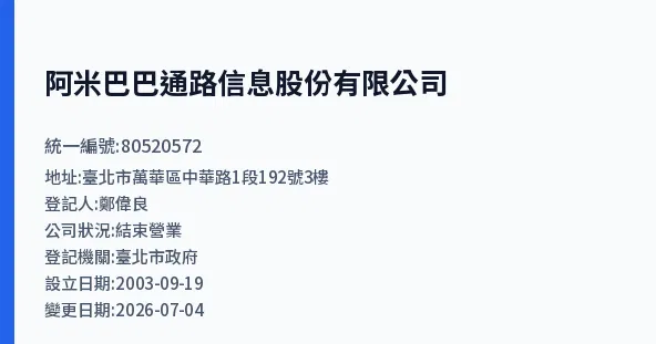 阿米巴巴通路信息股份有限公司的照片-統編 80520572(臺北市) 公司登記資料與營業項目詳細圖表
