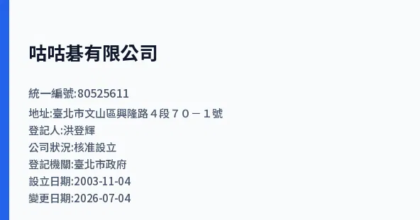 咕咕碁有限公司的照片-統編 80525611(臺北市) 公司登記資料與營業項目詳細圖表