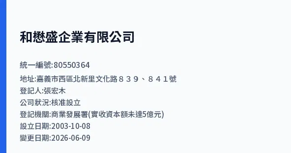 和懋盛企業有限公司的照片-統編 80550364(嘉義市) 公司登記資料與營業項目詳細圖表