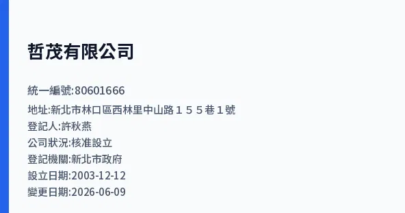 哲茂有限公司的照片-統編 80601666(新北市) 公司登記資料與營業項目詳細圖表