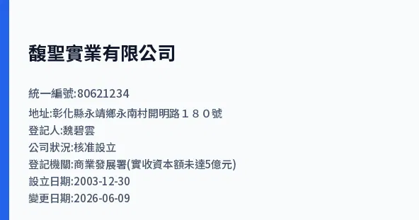 馥聖實業有限公司的照片-統編 80621234(彰化縣) 公司登記資料與營業項目詳細圖表