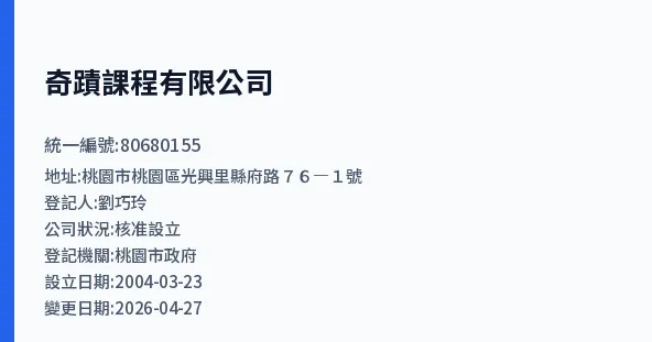 奇蹟課程有限公司的照片-統編 80680155(桃園市) 公司登記資料與營業項目詳細圖表