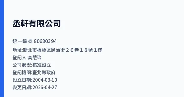 丞軒有限公司的照片-統編 80680394(新北市) 公司登記資料與營業項目詳細圖表