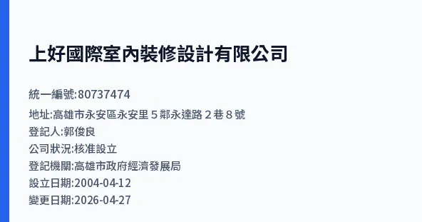 上好國際室內裝修設計有限公司的照片-統編 80737474(高雄市) 公司登記資料與營業項目詳細圖表