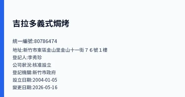 吉拉多義式焗烤的照片-統編 80786474(新竹市) 公司登記資料與營業項目詳細圖表