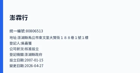 澎霖行的照片-統編 80806513(澎湖縣) 公司登記資料與營業項目詳細圖表