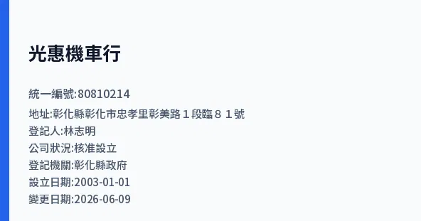 光惠機車行的照片-統編 80810214(彰化縣) 公司登記資料與營業項目詳細圖表