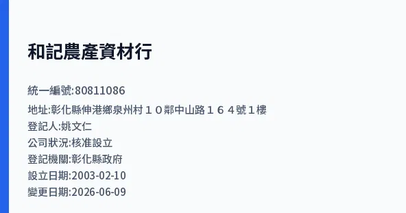 和記農產資材行的照片-統編 80811086(彰化縣) 公司登記資料與營業項目詳細圖表