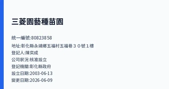 三菱園藝種苗園的照片-統編 80823858(彰化縣) 公司登記資料與營業項目詳細圖表