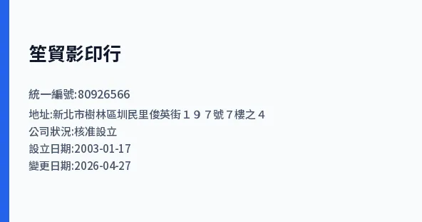 笙貿影印行的照片-統編 80926566(新北市) 公司登記資料與營業項目詳細圖表