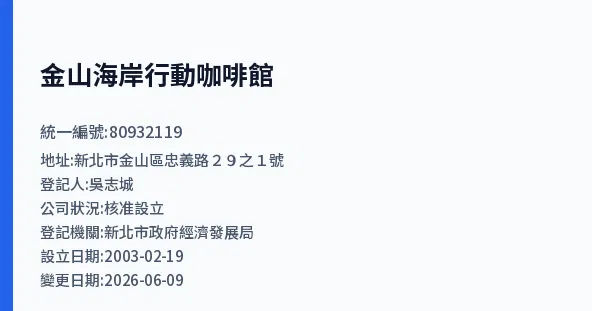 金山海岸行動咖啡館的照片-統編 80932119(新北市) 公司登記資料與營業項目詳細圖表
