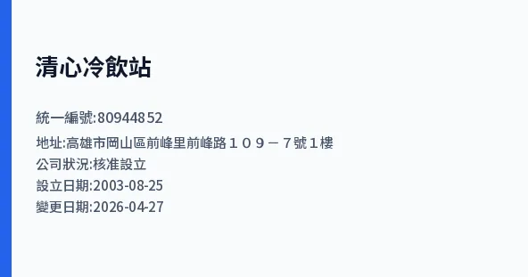 清心冷飲站的照片-統編 80944852(高雄市) 公司登記資料與營業項目詳細圖表