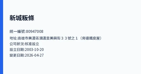 新城粄條的照片-統編 80947008(高雄市) 公司登記資料與營業項目詳細圖表