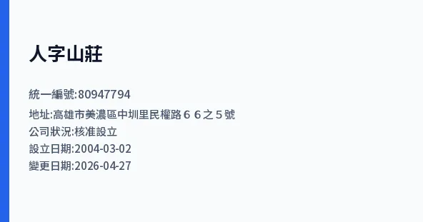 人字山莊的照片-統編 80947794(高雄市) 公司登記資料與營業項目詳細圖表