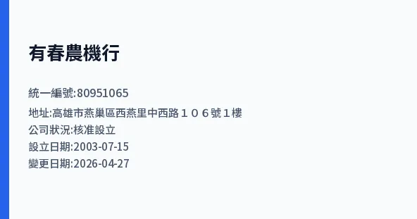 有春農機行的照片-統編 80951065(高雄市) 公司登記資料與營業項目詳細圖表
