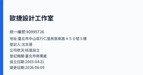 歐捷設計工作室的照片-統編 80995726(臺北市) 公司登記資料與營業項目詳細圖表