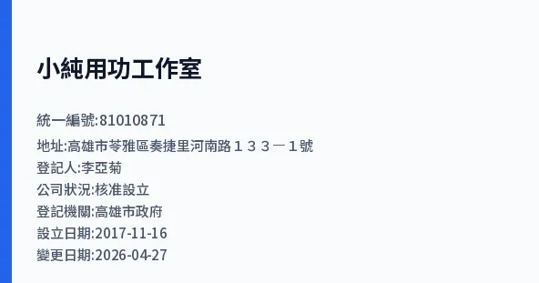 小純用功工作室的照片-統編 81010871(高雄市) 公司登記資料與營業項目詳細圖表