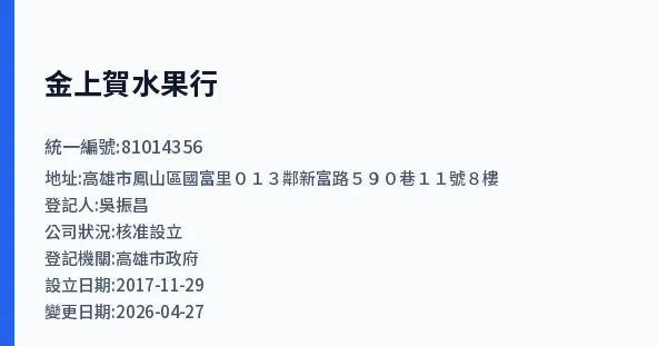 金上賀水果行的照片-統編 81014356(高雄市) 公司登記資料與營業項目詳細圖表