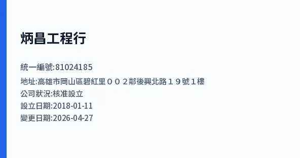 炳昌工程行的照片-統編 81024185(高雄市) 公司登記資料與營業項目詳細圖表