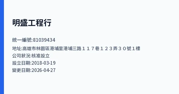 明盛工程行的照片-統編 81039434(高雄市) 公司登記資料與營業項目詳細圖表