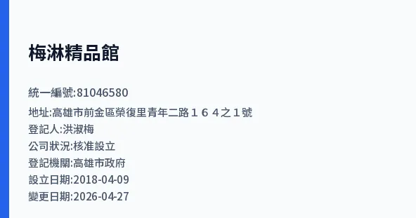 梅淋精品館的照片-統編 81046580(高雄市) 公司登記資料與營業項目詳細圖表
